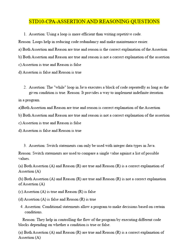 STD10-CPA-Assertion and Reasoning | PDF | Data Type | Method (Computer Programming)