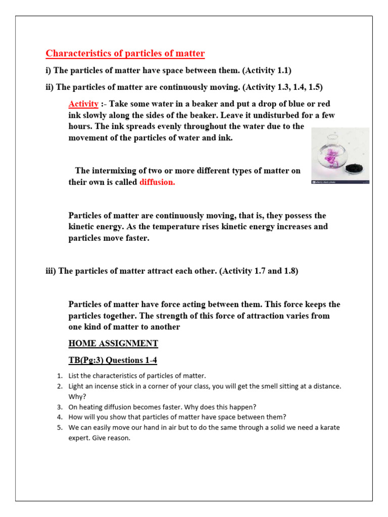 Characteristics of Particles of Matter | PDF