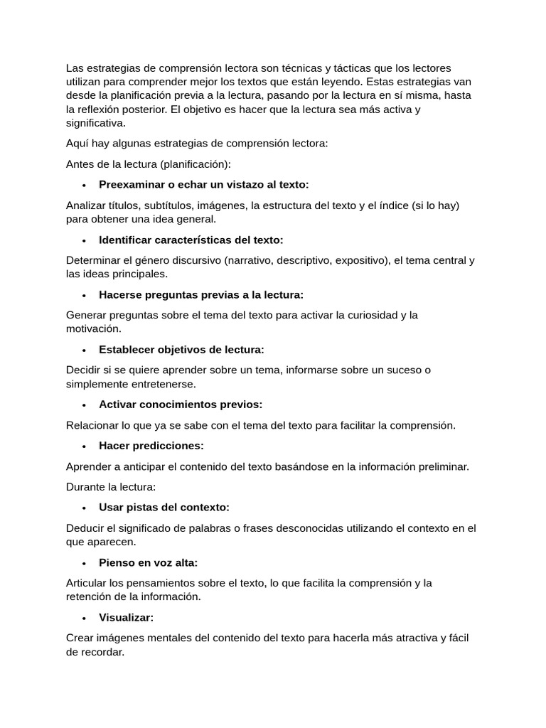 Estrategias para mejorar la comprensión lectora | PDF | Comprensión ...