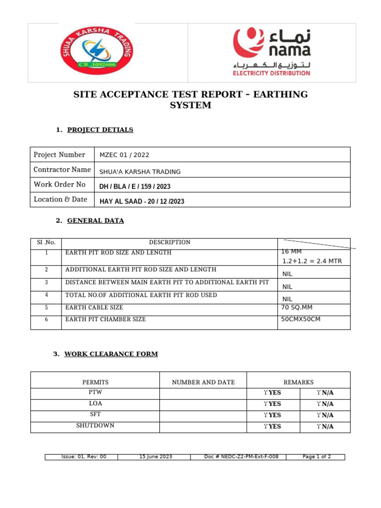 Earthing System Acceptance Test Report | PDF | Electrical Engineering ...