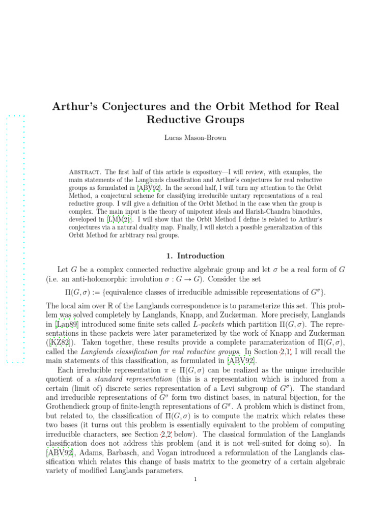Arthur's Conjectures & Orbit Method Explained | PDF | Representation ...