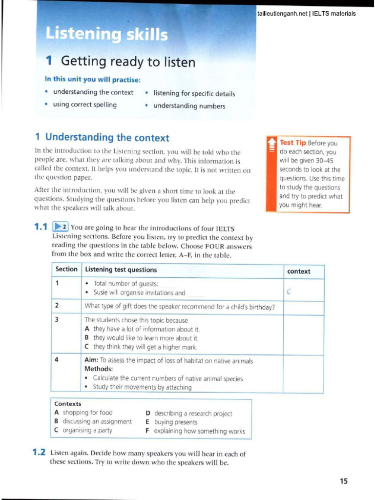 IELTS Listening - U1 - Getting Ready To Listen | PDF