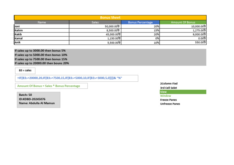 Sales Bonus Calculation Sheet | PDF