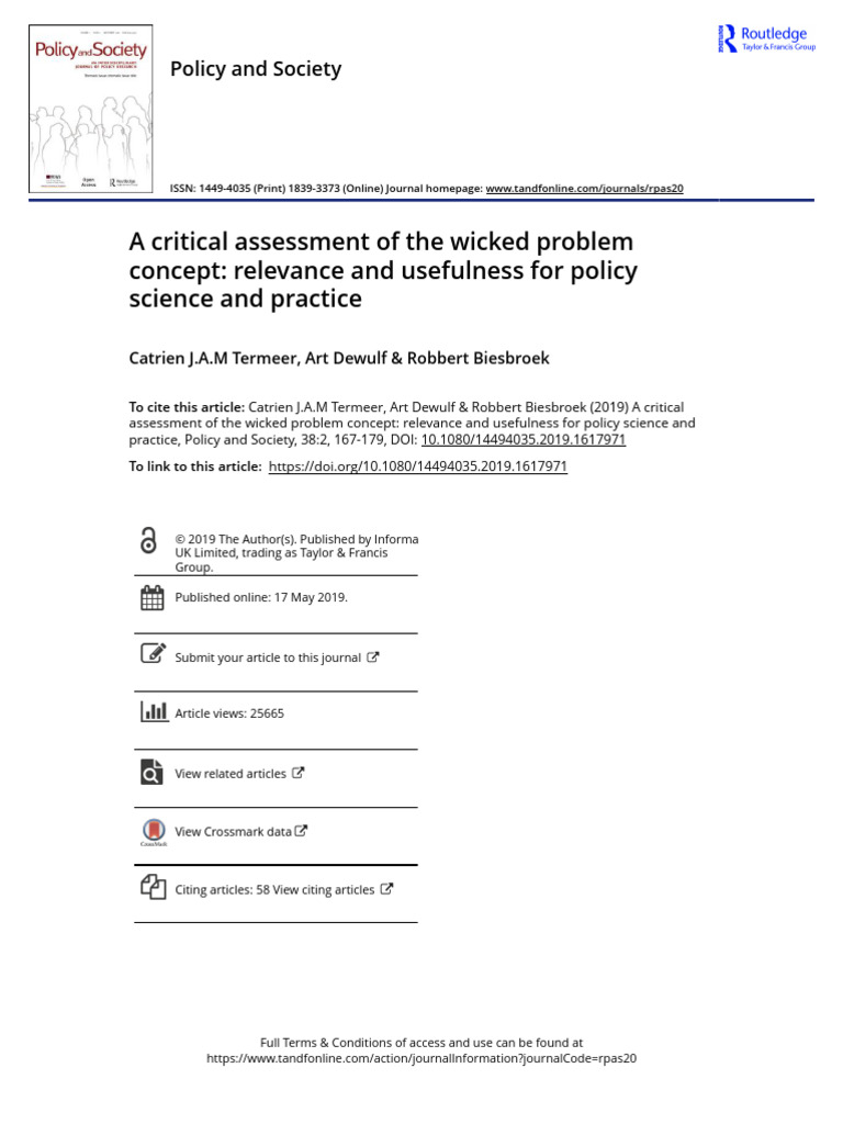 A Critical Assessment of The Wicked Problem Concept Relevance and ...