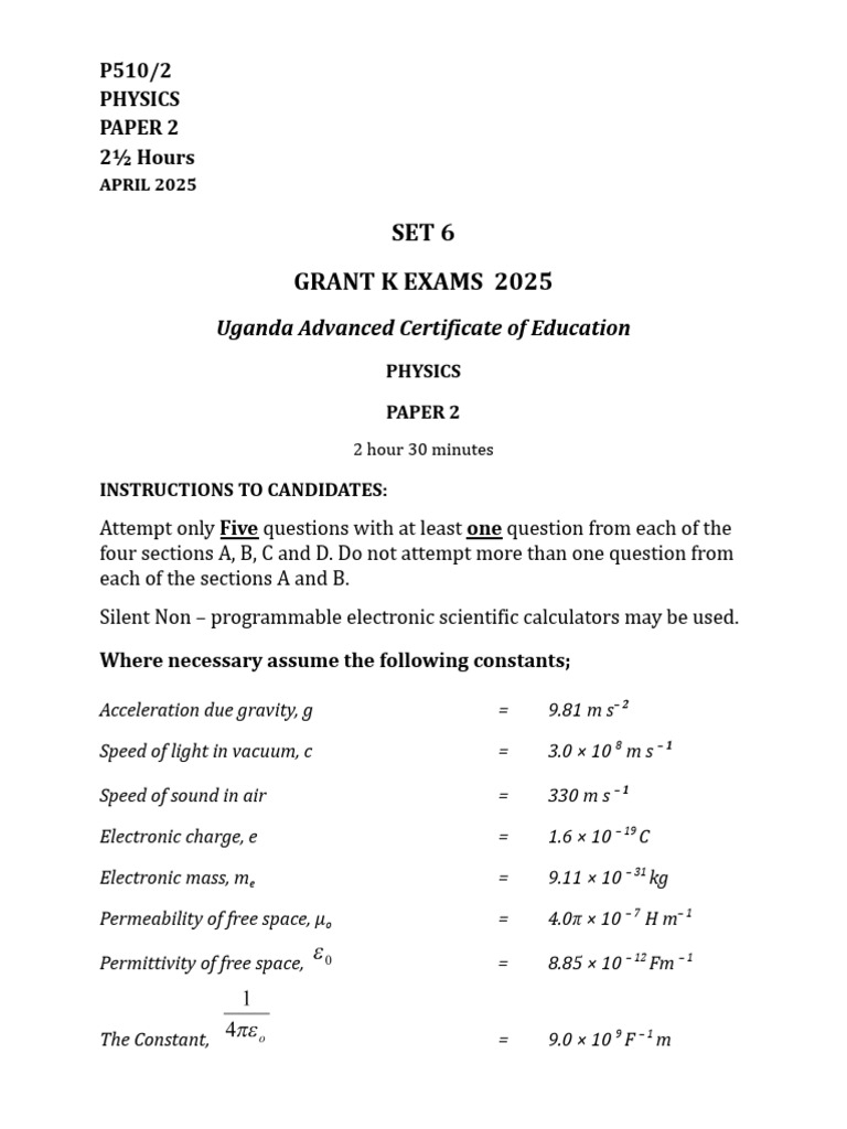 S.6 Physics Paper 2 Exam | PDF | Capacitor | Waves