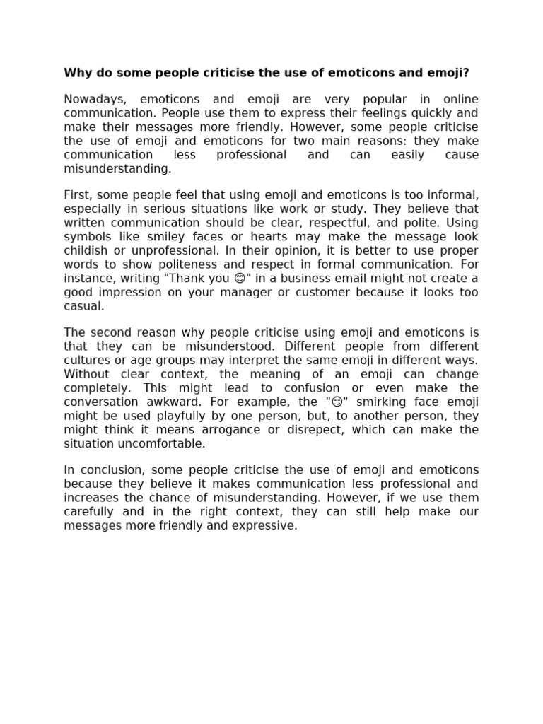 Why Do Some People Criticise The Use of Emoticons and Emoji | PDF