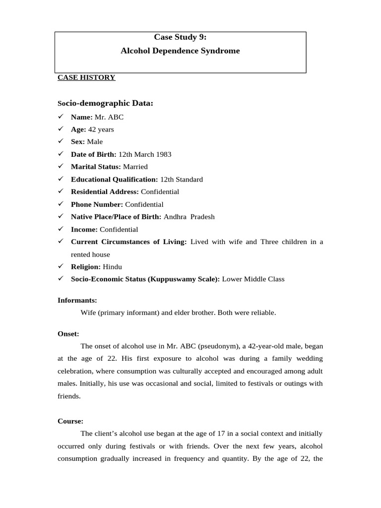 Casw Study 9 Alcohol Dependence Syndrome | PDF | Alcoholism | Substance ...