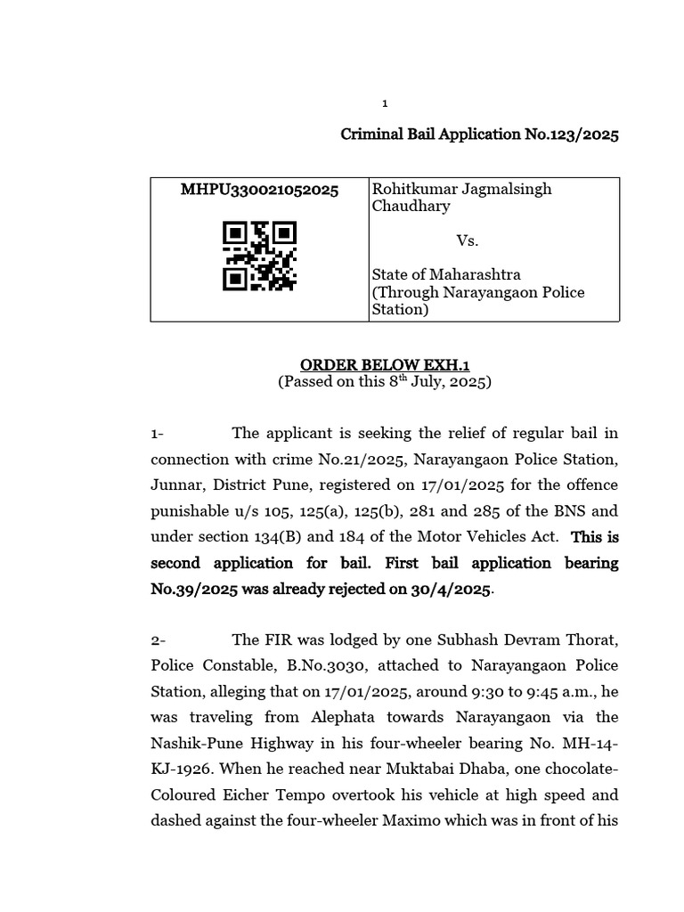 Bail Application Rejected in Fatal Accident | PDF | Bail | Crimes