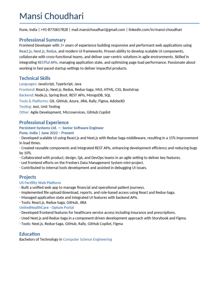 Mansi Choudhari Resume | PDF