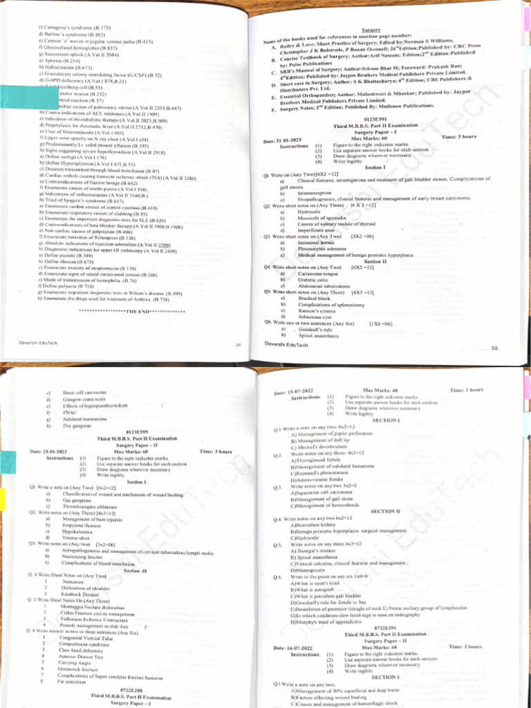 Surgery Paper Devarshi For 3rd Part 2 MBBS Gujarat University | PDF
