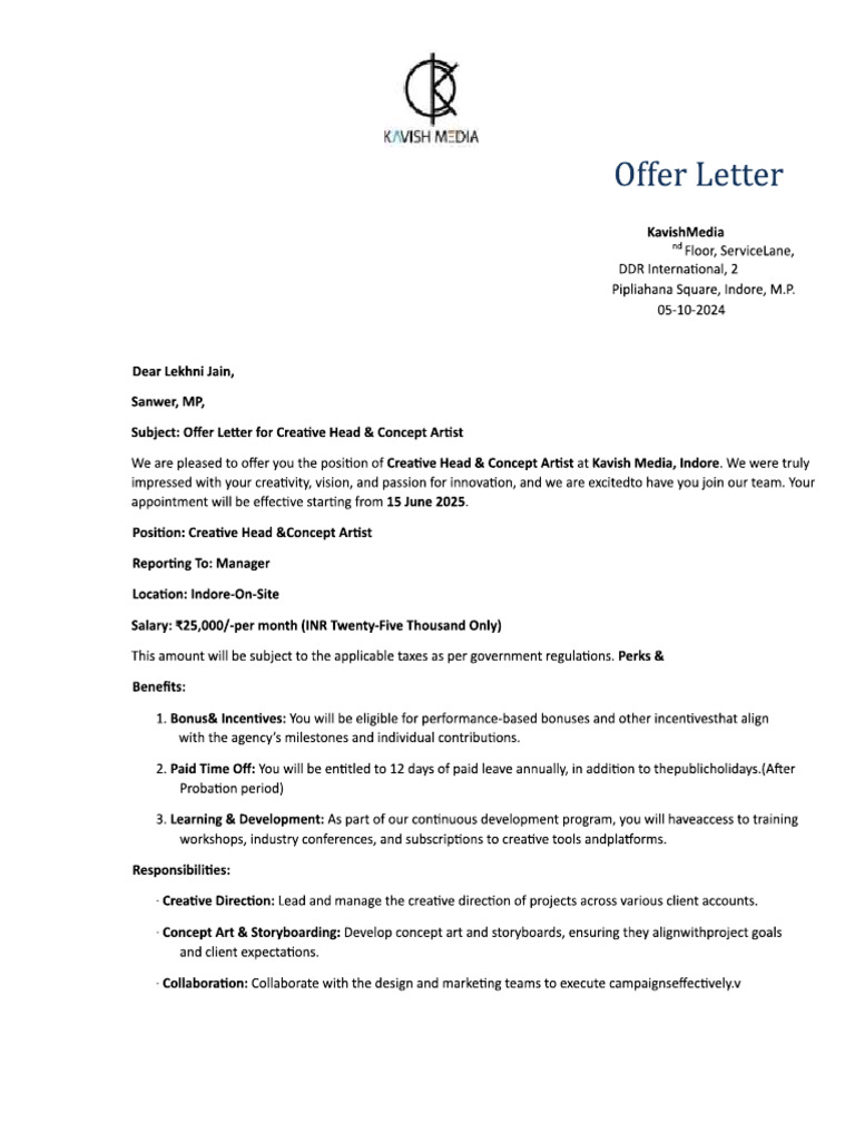 Signed Offer Letter | PDF