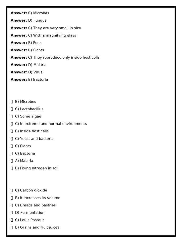 Microorganisms Class8 Quiz | PDF | Microorganism | Bacteria