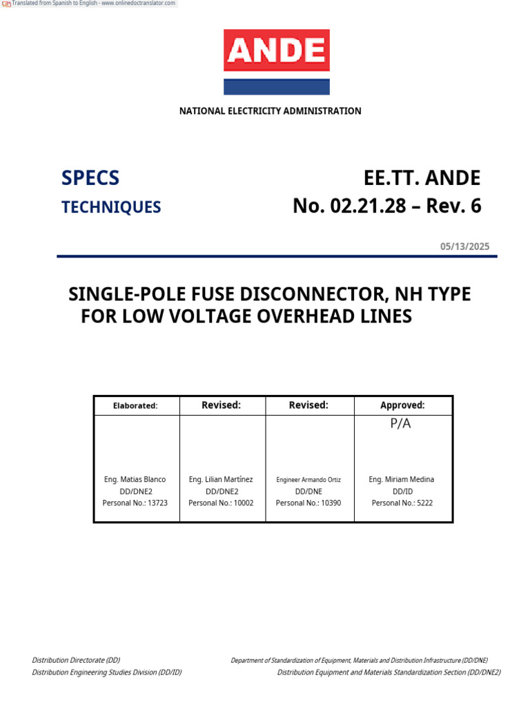 Eett 02-21-28 Rev 6 Seccionador Fusible Unipolar Tipo Nh Bt 13-05-25 68359b901a769.Es.en | PDF ...