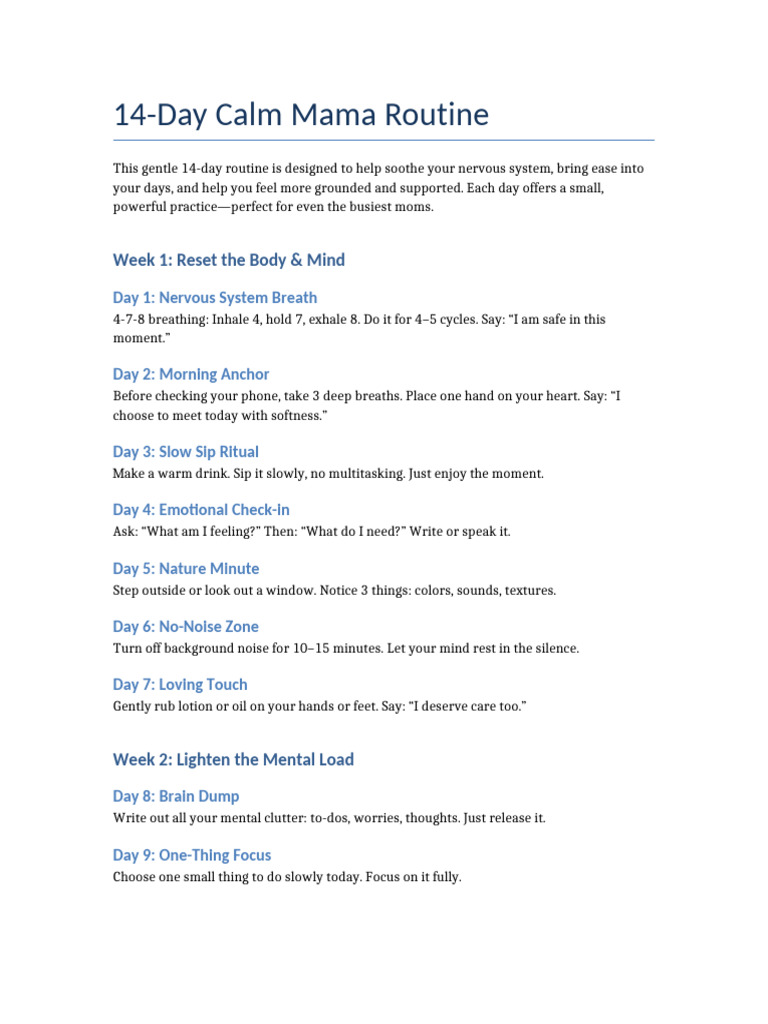 14-Day Calm Routine for Moms | PDF