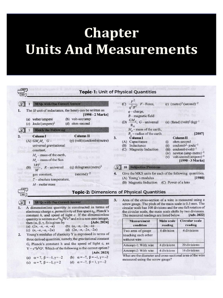 Units and Measurements JEE Advanced Questions PDF With Solutions | PDF