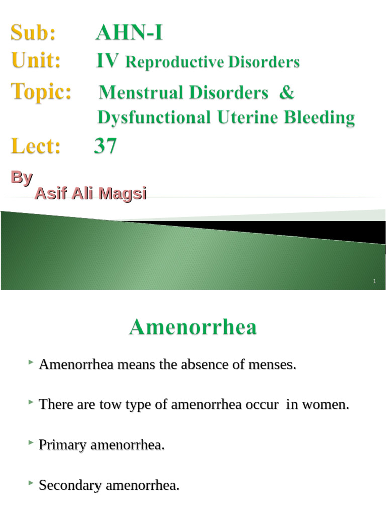 Lect 37 Unit IV Dysfunctional Utrine Bleeding | PDF | Menstrual Cycle | Menstruation