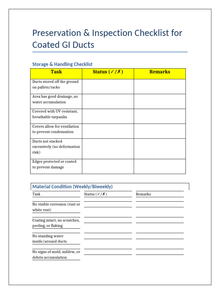 GI Ducts Preservation Checklist | PDF