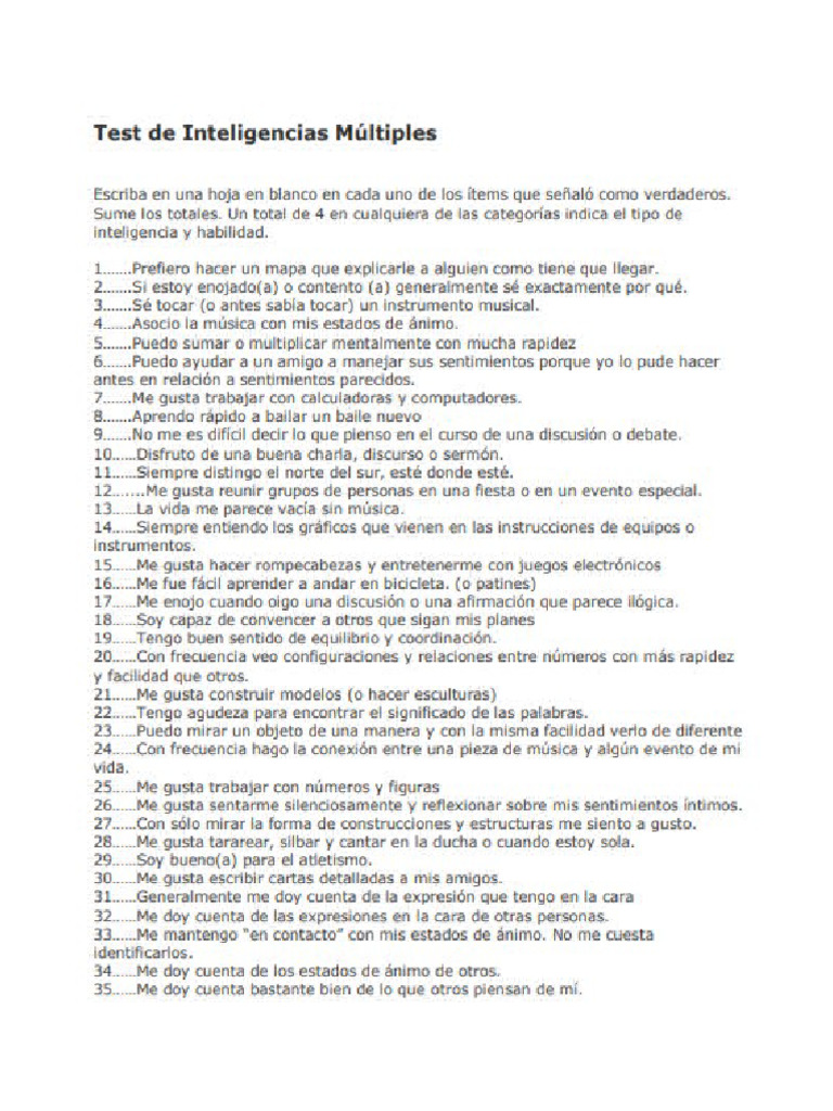 Test de Inteligencias Multiples | PDF