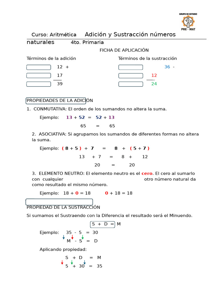 Propiedades de La Suma y Multiplicacion - Sustraccion - Numeros Romanos ...