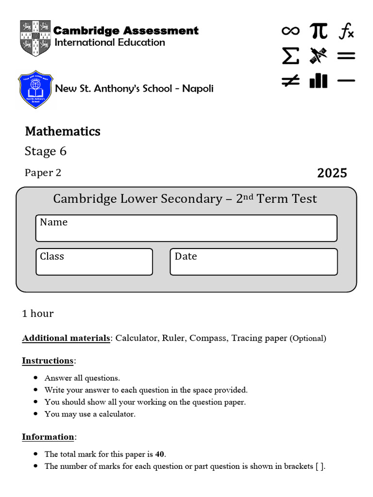 Cambridge Grade 6 Maths Test Paper 2 | PDF | Numbers | Prime Number
