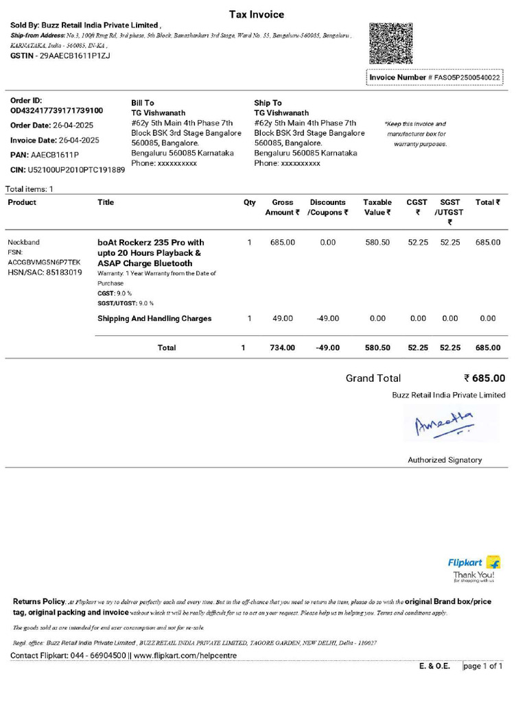 Boat Neckband Invoice | PDF
