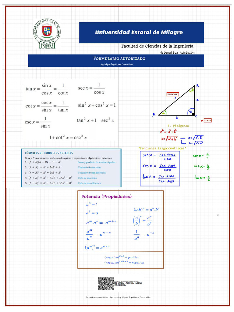 Formulario de Matemáticas para Examen. | PDF