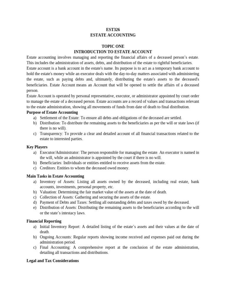 Estate Accounting Overview and Practices | PDF | Probate | Debt