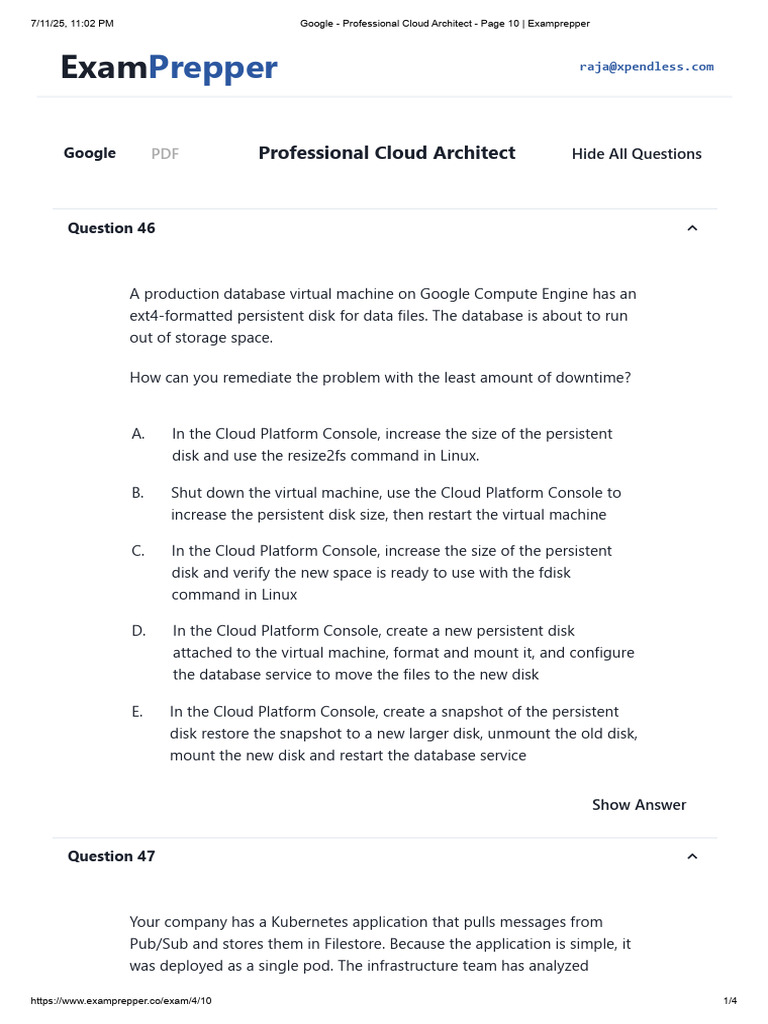 Google - Professional Cloud Architect - Page 10 - Examprepper | PDF | Cloud Computing | System ...