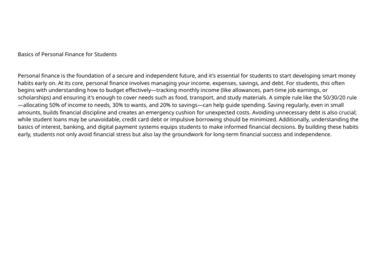 Basics of Personal Finance For Students | PDF