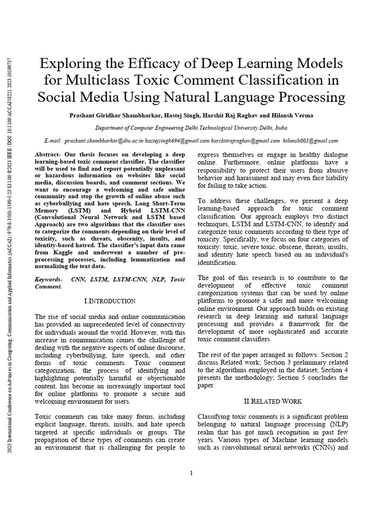 Exploring The Efficacy of Deep Learning Models For Multiclass Toxic Comment Classification in ...