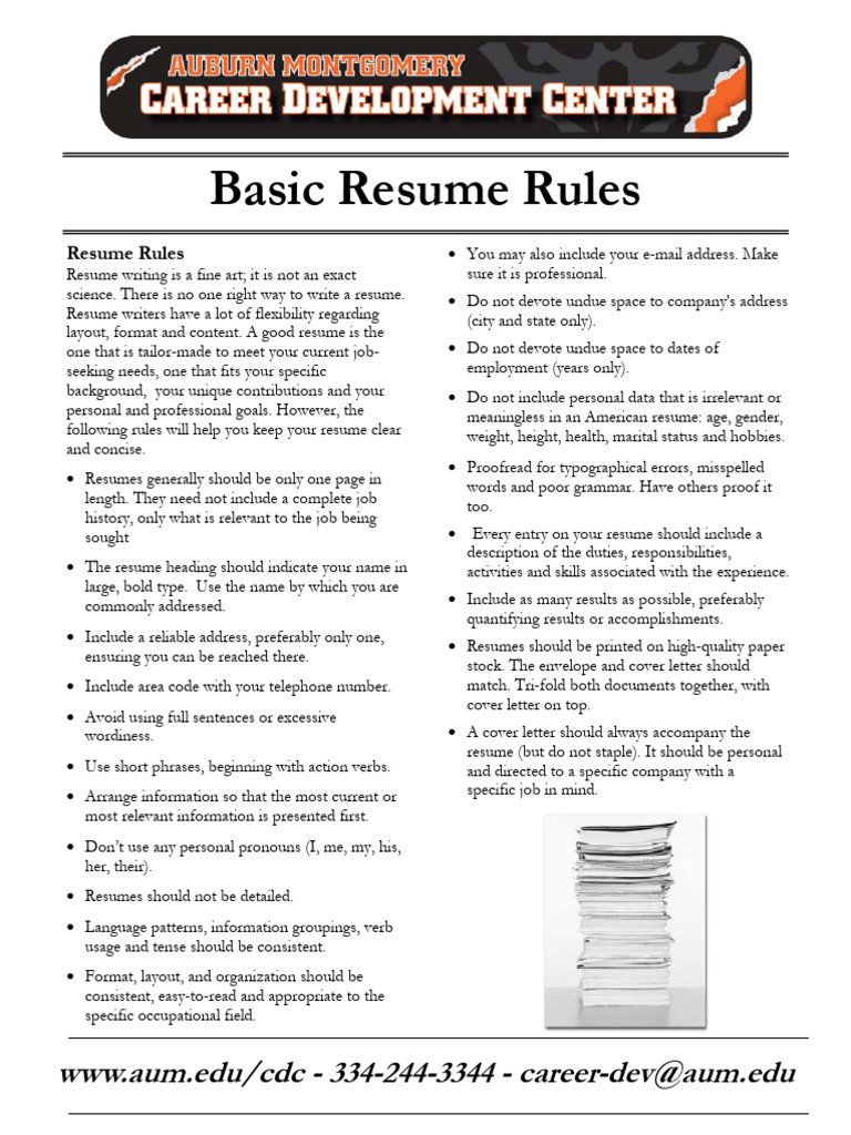 Basic Resume Rules 201257CDFA063652 | PDF | Résumé | Page Layout