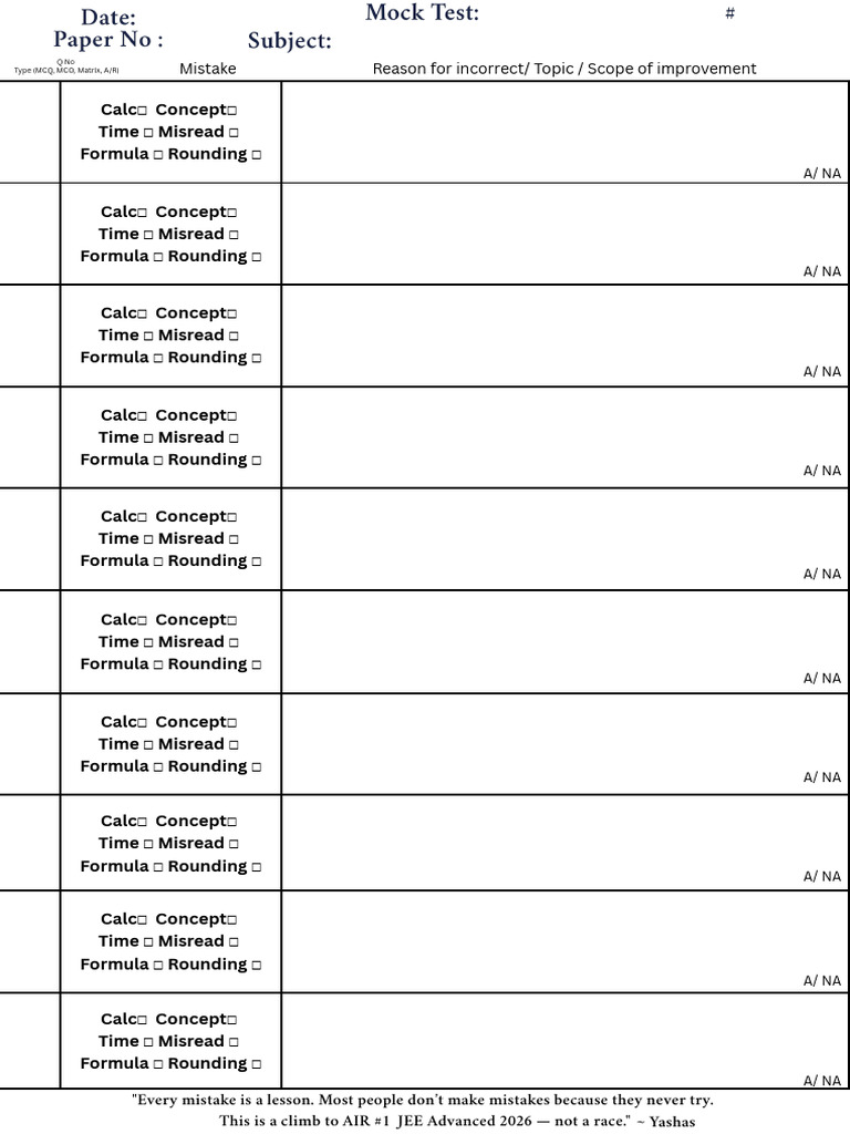 Subject Wise Correction Sheet For Test Analysis | PDF | Multiple Choice ...