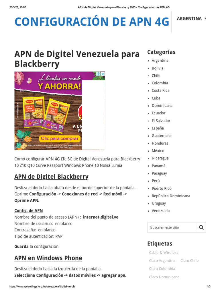 Configuración APN Digitel para Blackberry | PDF | 4 G | Telecomunicaciones