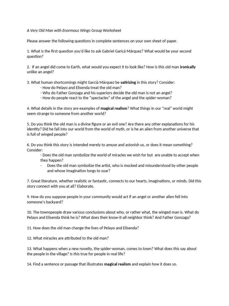 A Very Old Man - Worksheet | PDF