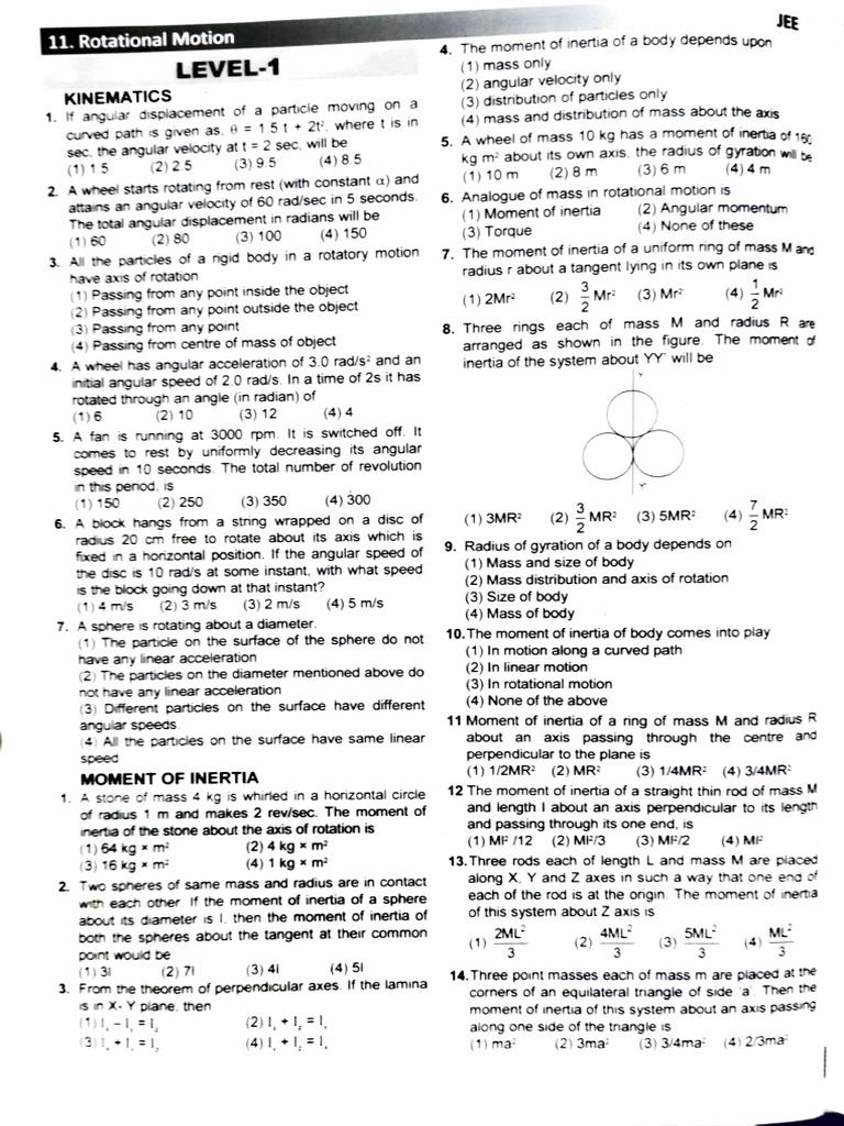 JEE Advanced Rotational Motion MCQs | PDF | Rotation Around A Fixed ...
