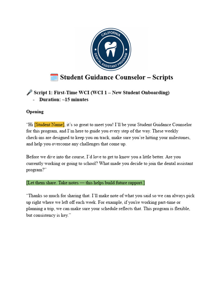 ? Student Guidance Counselor - Scripts | PDF