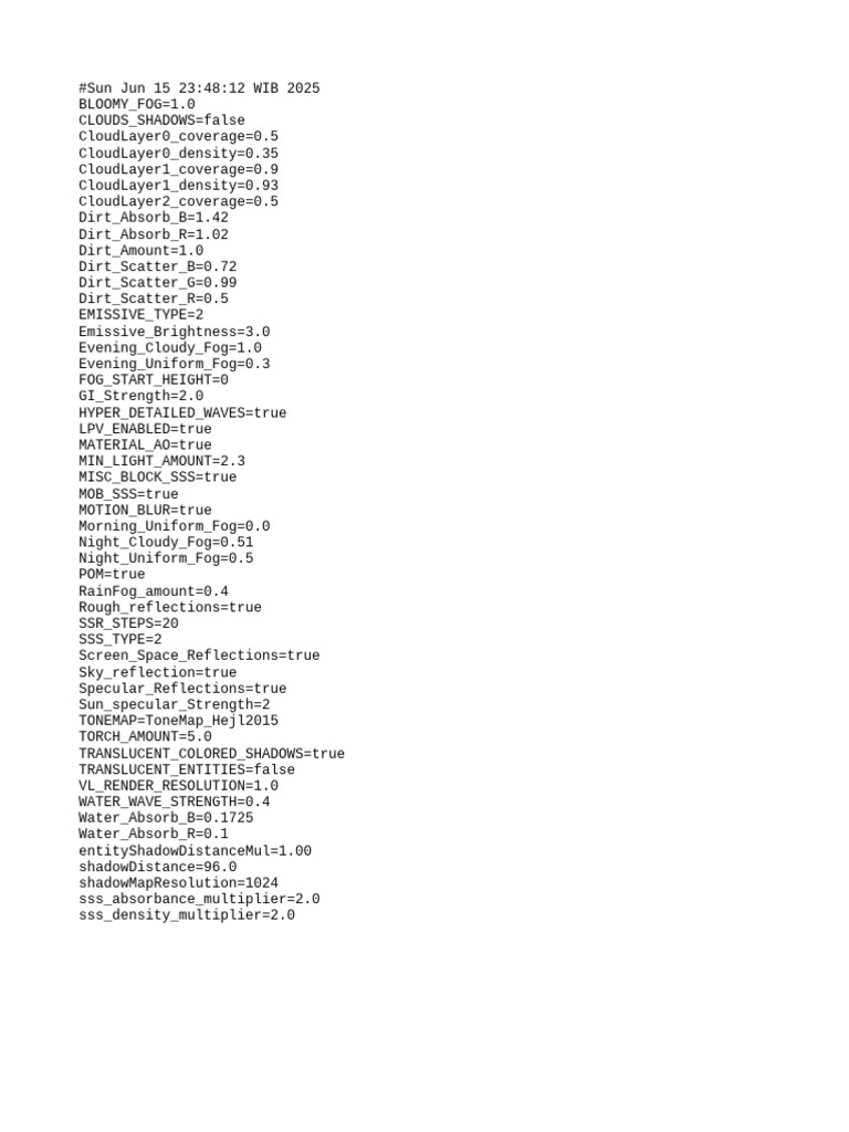 Bliss Shaders Settings File | PDF