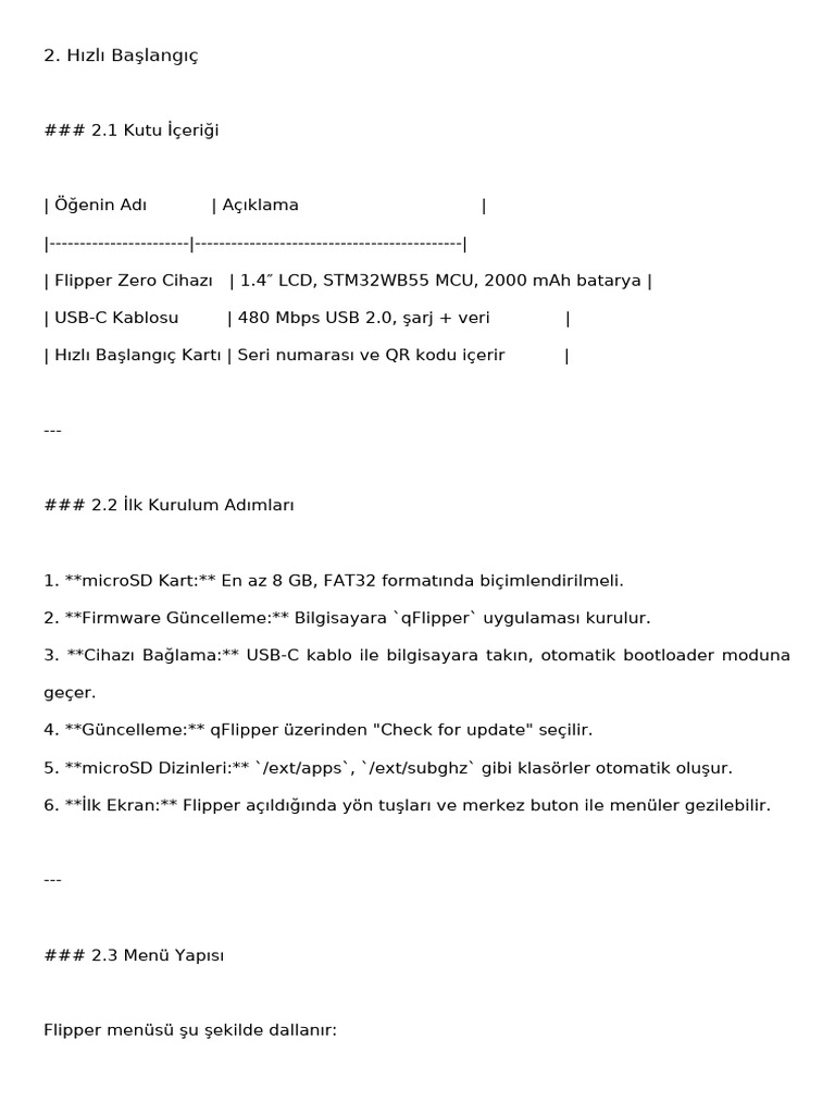 Flipper Zero Kitap Bolum2 Hizli Baslangic | PDF