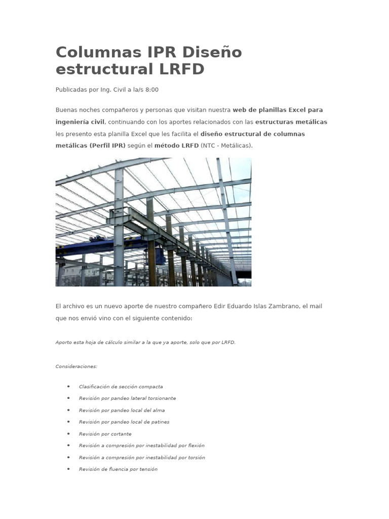 Columnas IPR Diseño Estructural LRFD | PDF