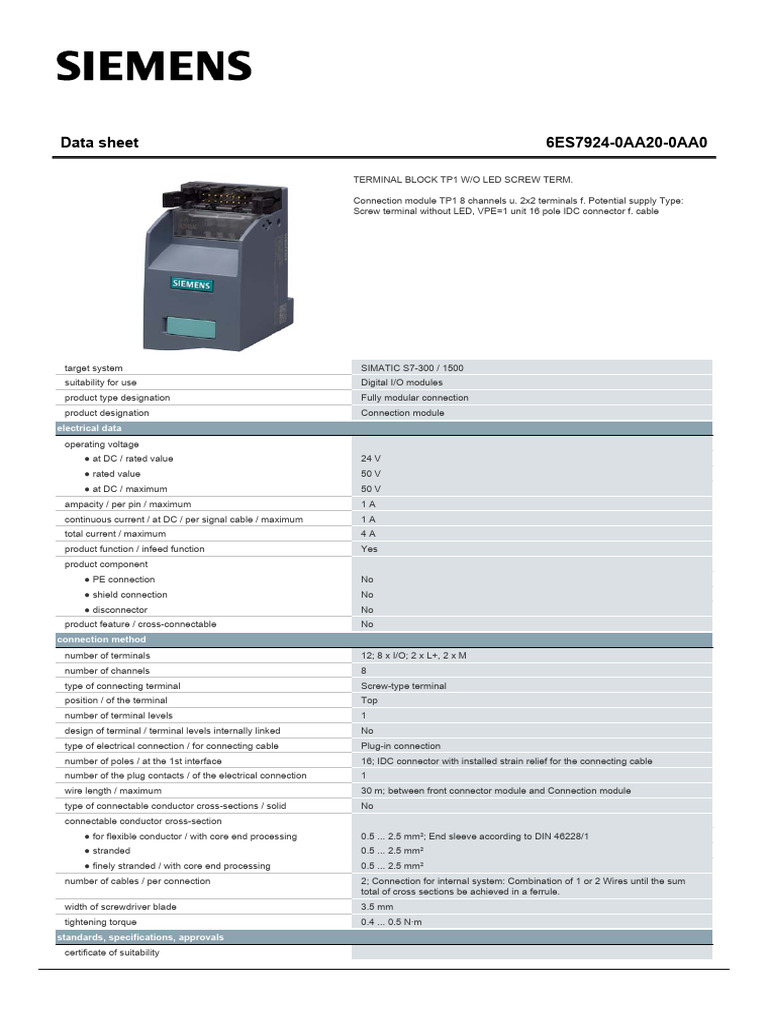 TP1 Connection Module Data Sheet | PDF | Electrical Connector | Electronics
