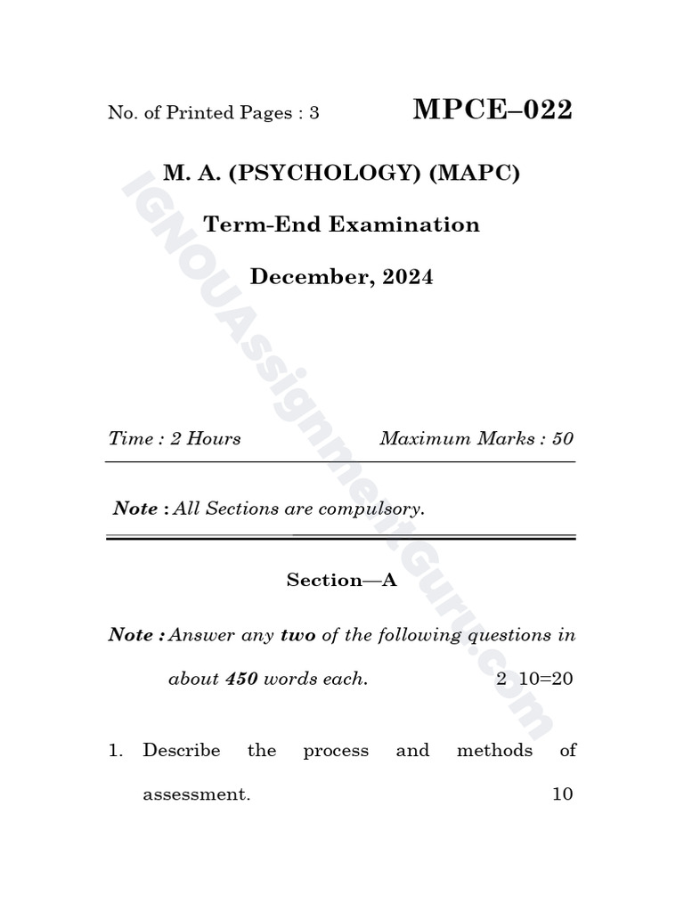 Dec 2024 MPCE-022 | PDF | Psychology | Chess Theory