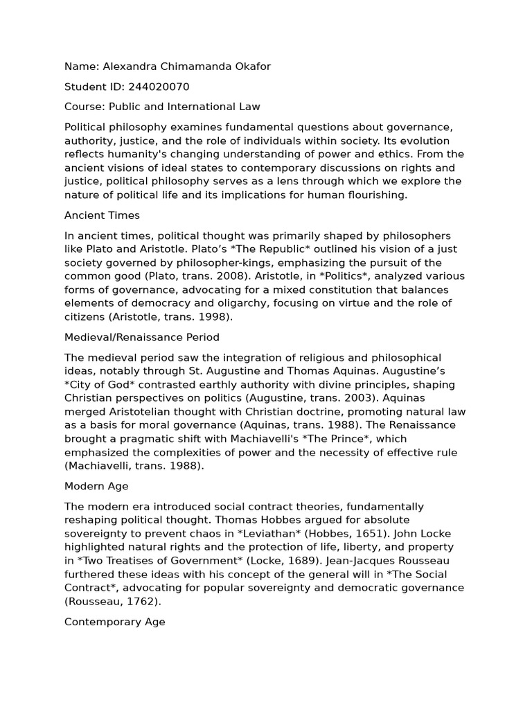 Political Philosophy Homework | PDF | Political Philosophy | Aristotle