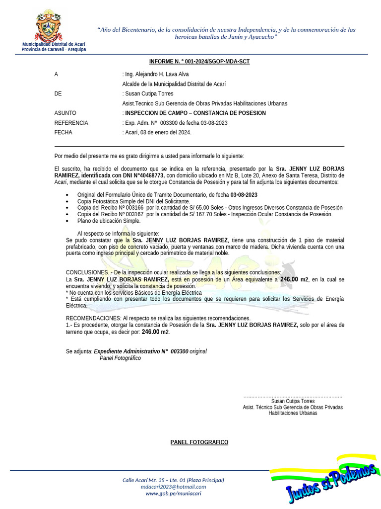 Informe #001-2024 - Constancia 001 - Mujer | PDF