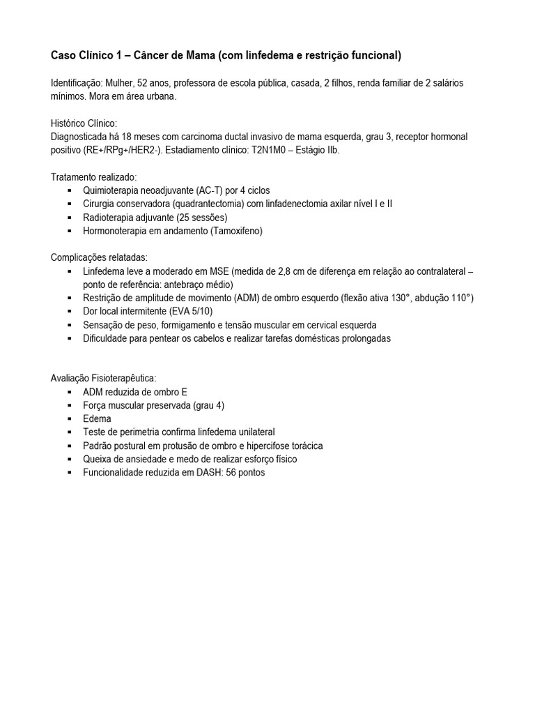 Casos CL Nicos Fisioterapia Nos C Nceres de Mama e Ginecol Gico | PDF ...