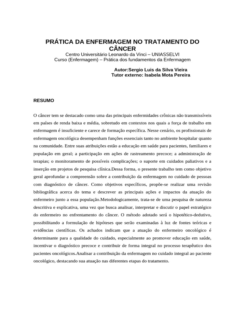 Resumo Enfermagem Sergio Pdf Enfermagem Câncer