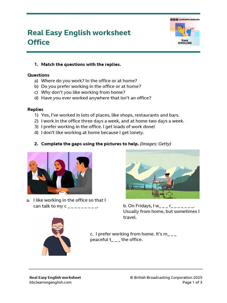Office Worksheet for English Learners | PDF