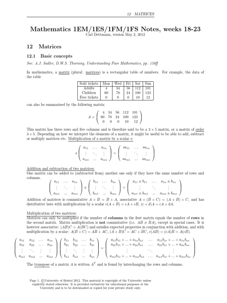 Matrices A Level | PDF | Matrix (Mathematics) | Mathematical Physics