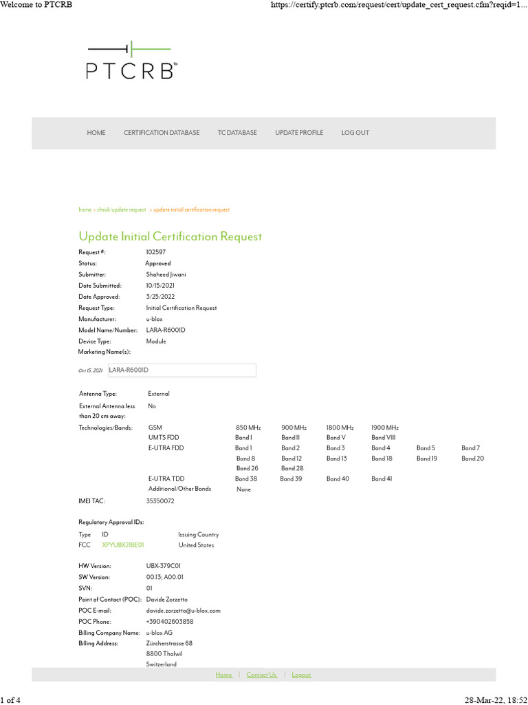 LARA-R6001D PTCRB Initial Certification 102597 | PDF | General Packet ...