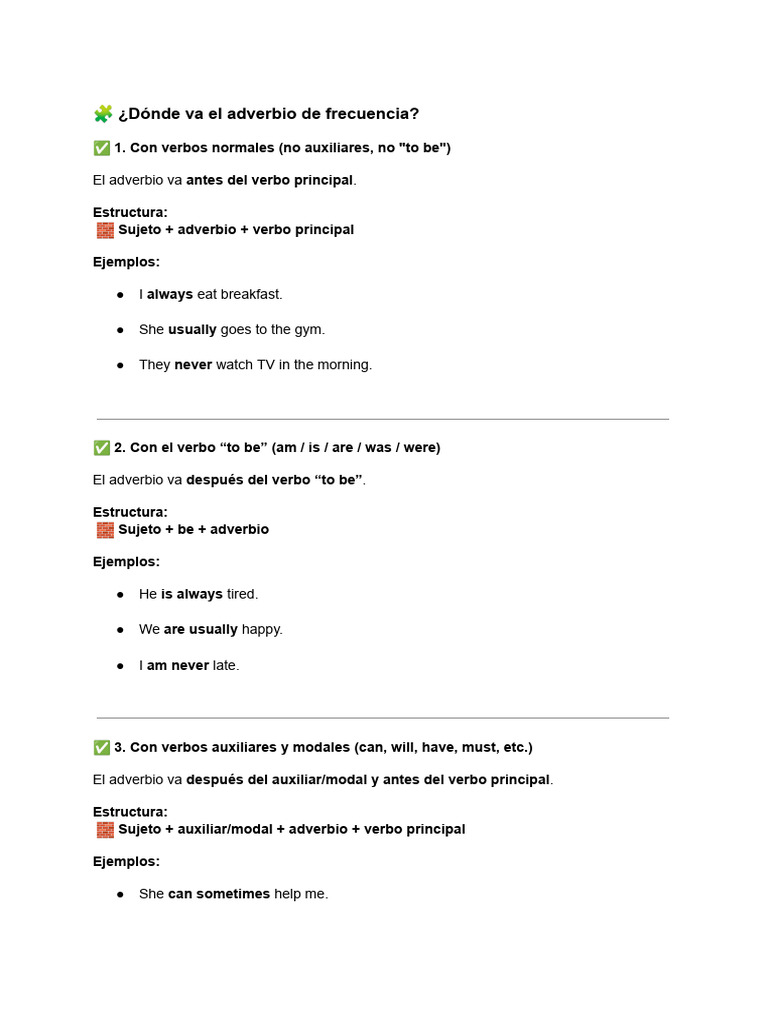 Adverbios de Frecuencia | PDF | Adverbio | Verbo