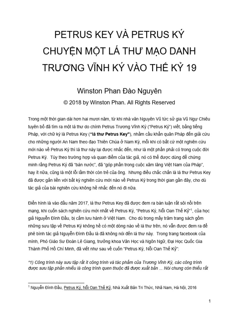 Phan Dao Nguyen - Thu Mao Danh Petrus Ky | PDF